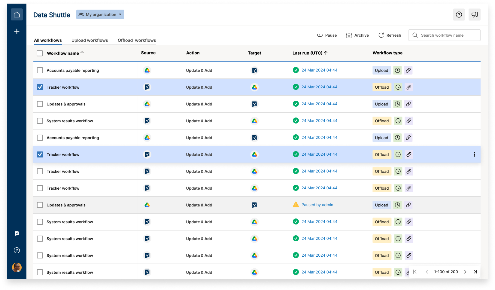 Data Shuttle Bulk Action Controls | Smartsheet